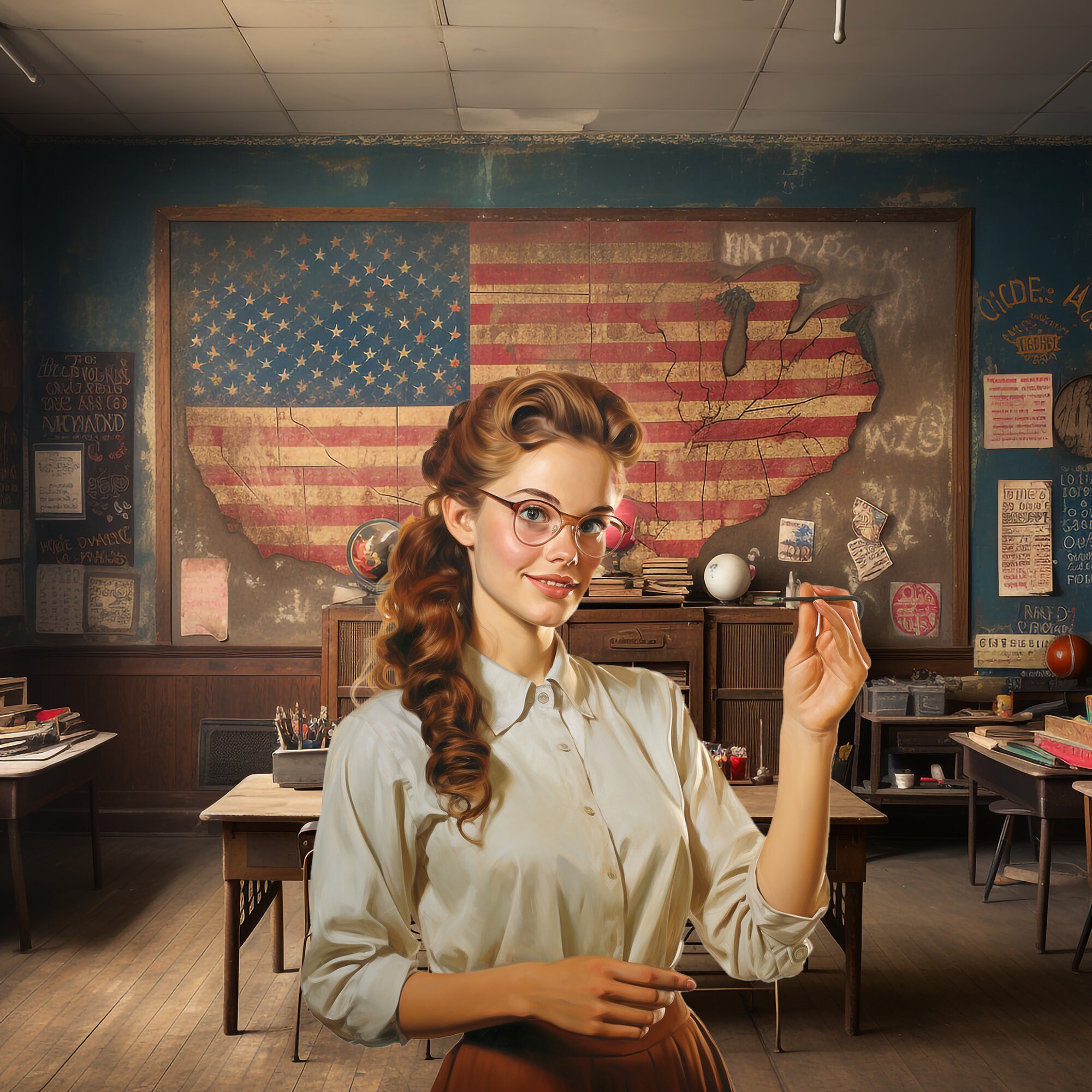 10 Vintage Backdrops - American School Overlays - Retro Classrooms ...