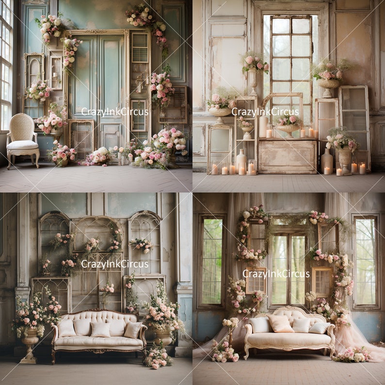8 Vintage Romance Wdding Backdrops - HD Digital Overlays - Ideal for ...
