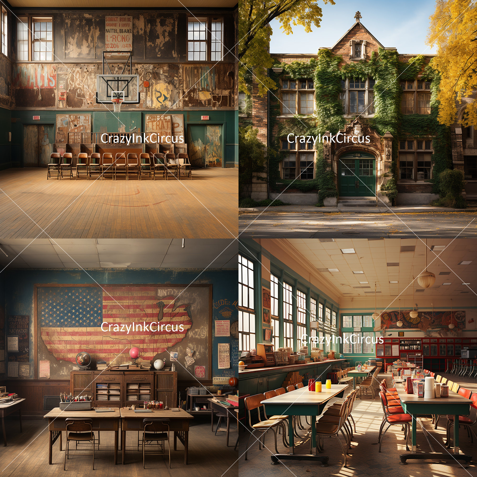 10 Vintage Backdrops - American School Overlays - Retro Classrooms ...
