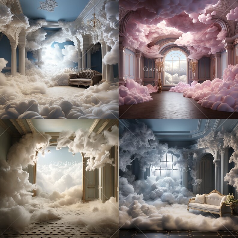 8 Digital Overlays: Dreamy Cloud Room Collection – Ideal for Whimsical ...