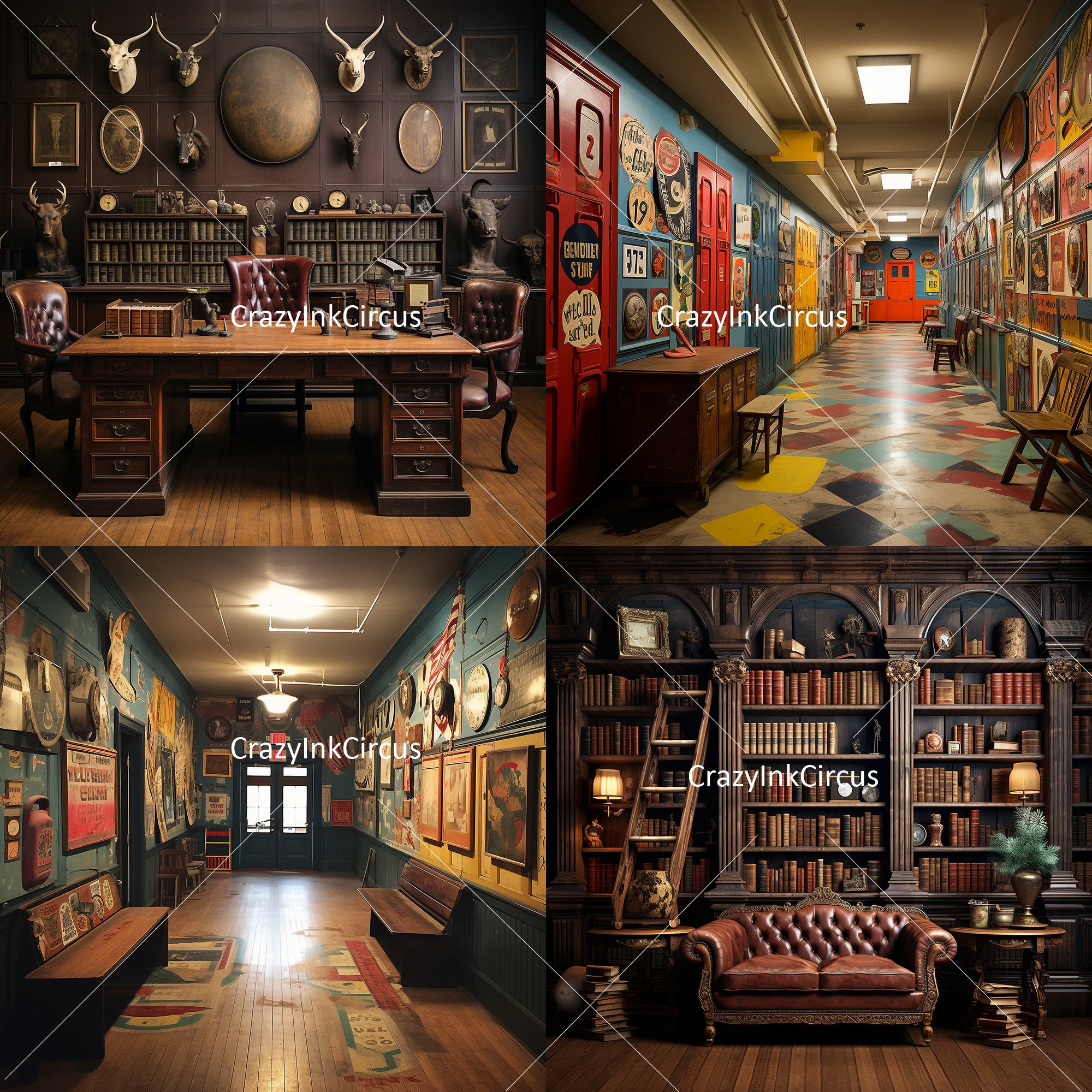 10 Vintage Backdrops - American School Overlays - Retro Classrooms ...