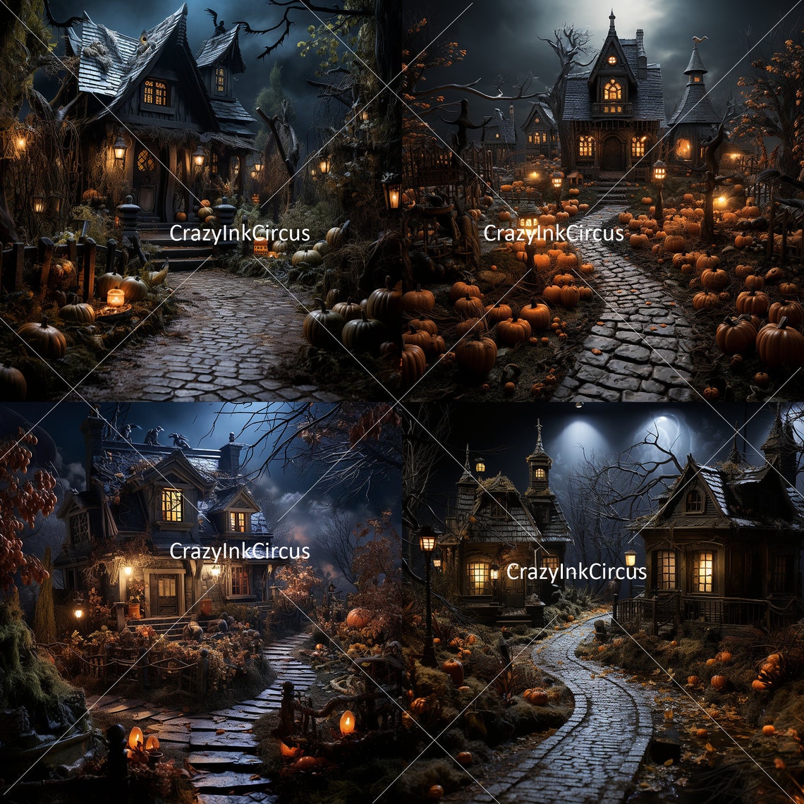 8 Spooky Halloween Haunted Neighborhood Backdrops - Eerie Streetscapes ...