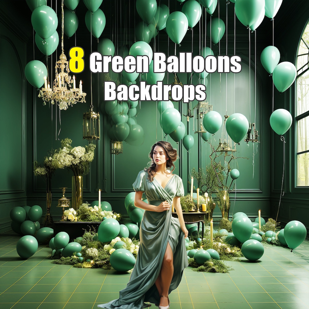 8 Digital Backdrops: Vibrant Green Balloon Collection– Ideal for ...