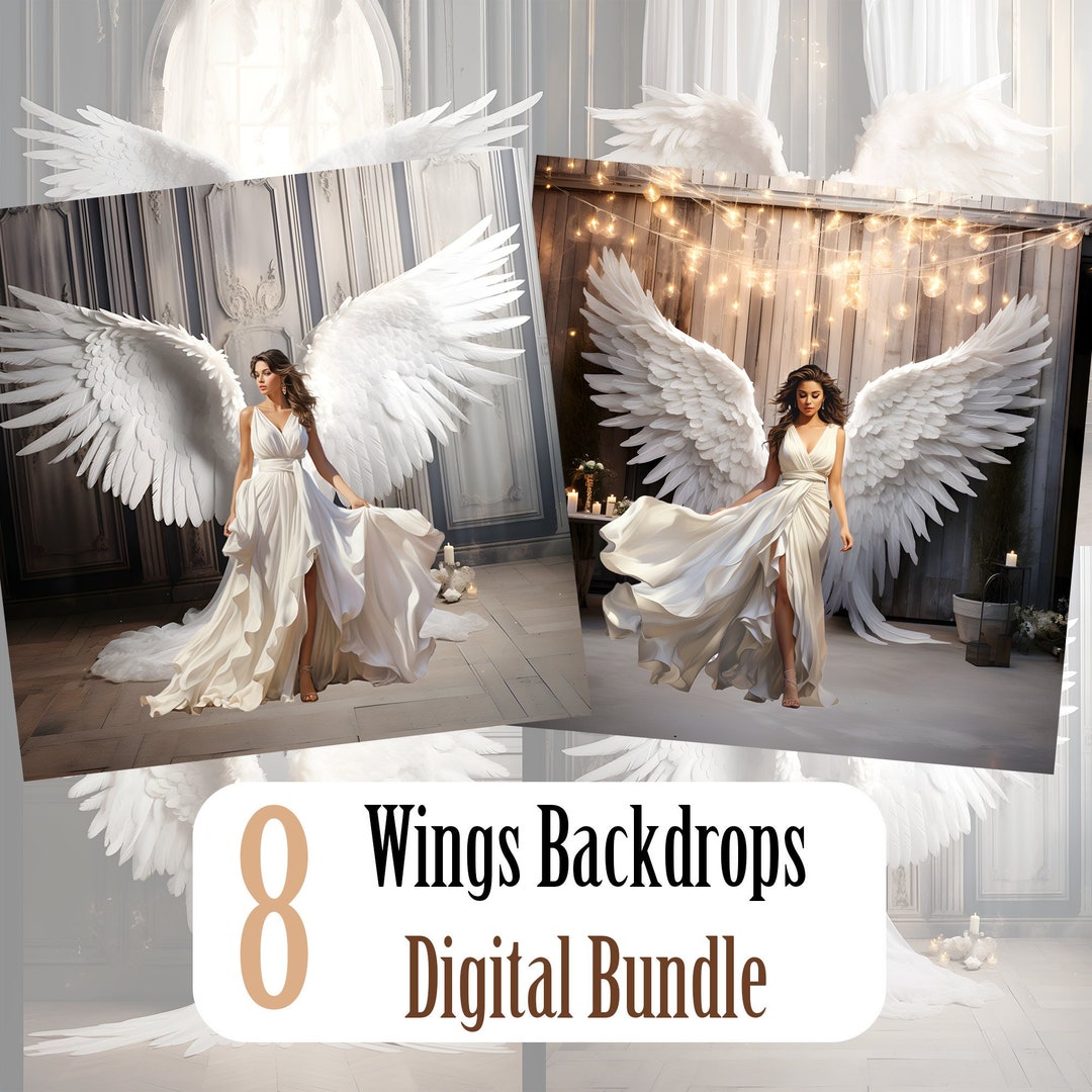 8 Digital Backdrops: Ethereal White Angel Wings– Perfect for Maternity ...