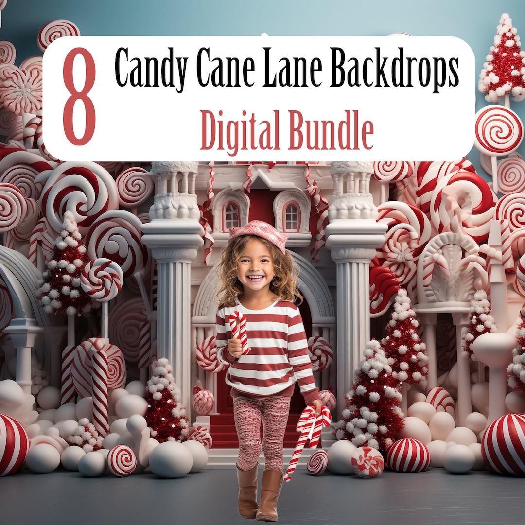 8 Candy Cane Backdrops - Christmas Sweet Holiday Overlays - Whimsical ...
