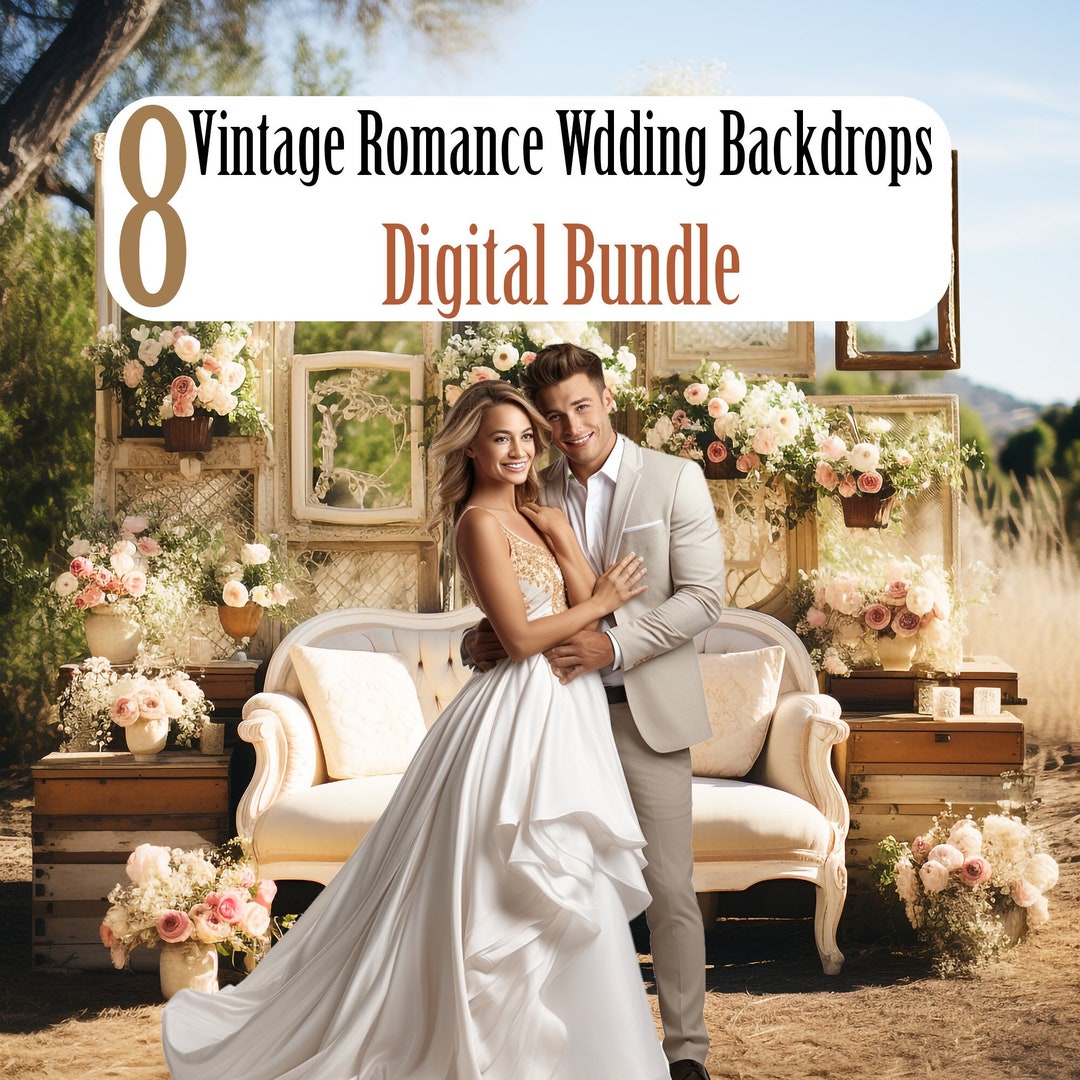 8 Vintage Romance Wdding Backdrops - HD Digital Overlays - Ideal for ...