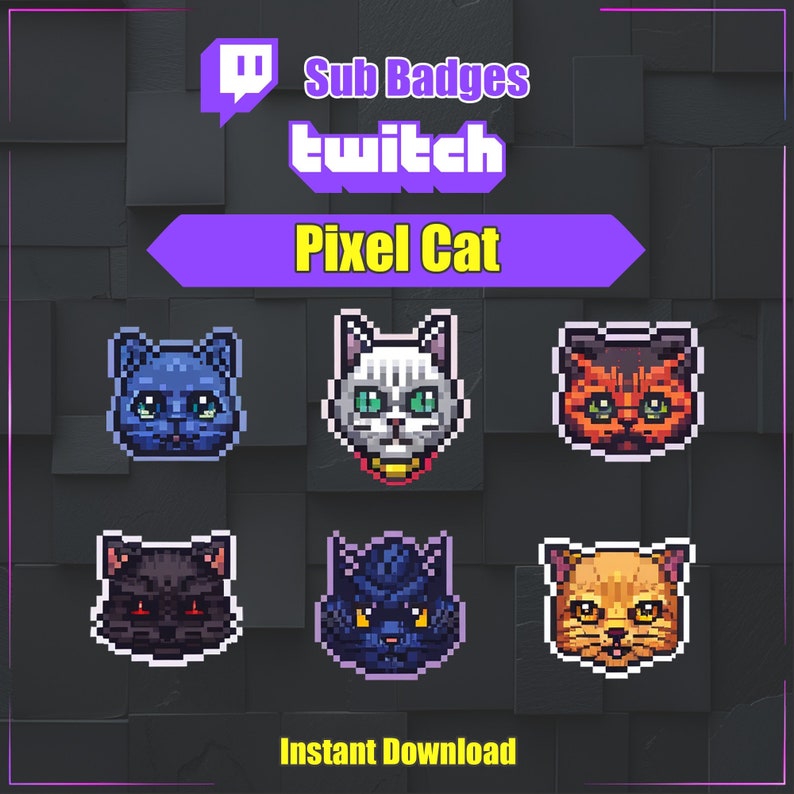 Pixel Cat Sub Badge for Twitch - Elevate Your Stream With Charming and ...