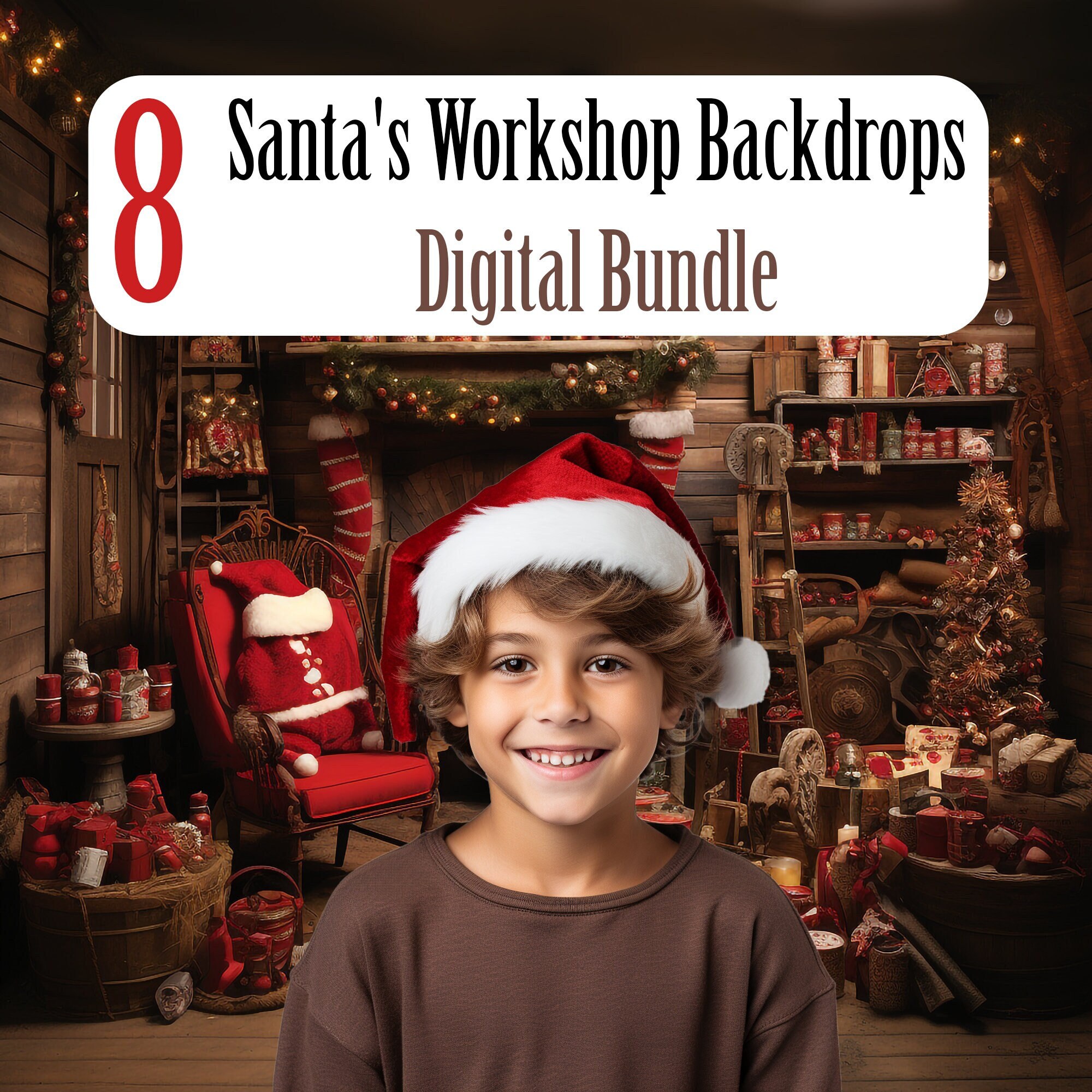 Santa's Magical Workshop Backdrops 8 Vintage North Pole Overlays ...