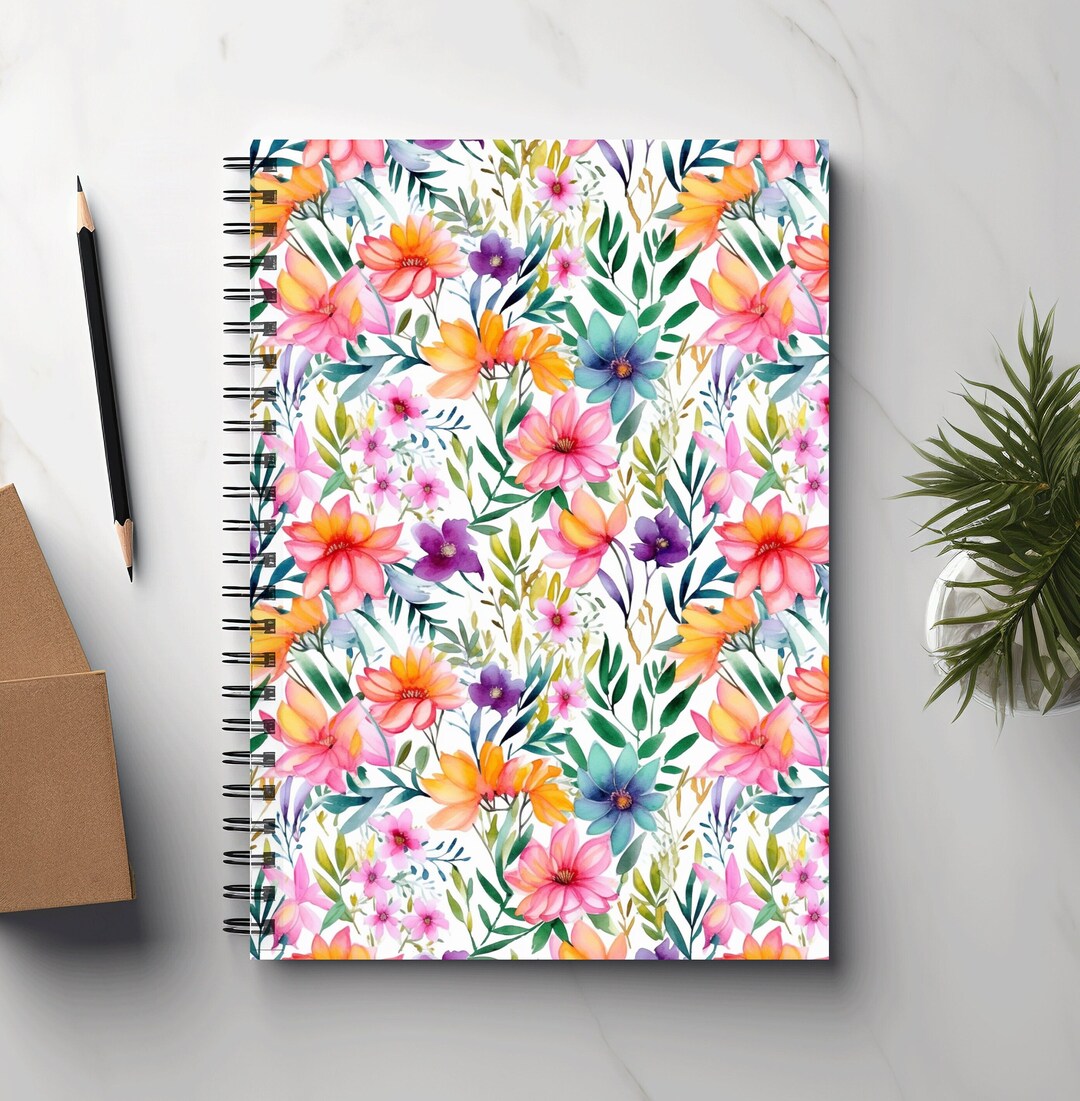 Watercolour Floral Notebook | Spiral Bound | Ruled Line | A5 Notebook ...