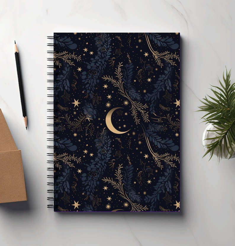 Moon and Stars Notebook | Spiral Bound | Celestial Journal | A5 ...