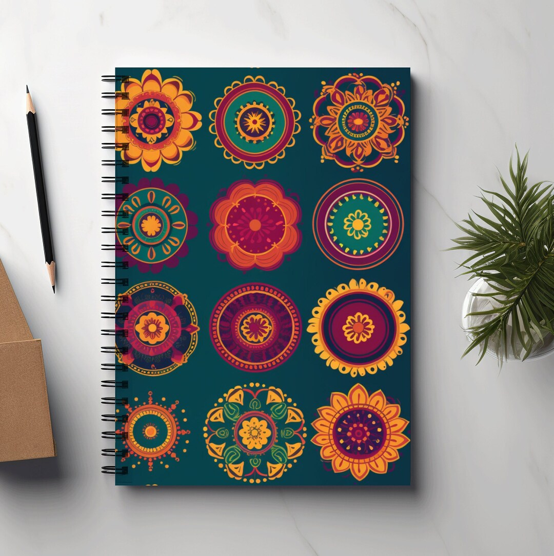 Colourful Floral Mandala Notebook | Spiral Bound | Ruled Line | A5 ...