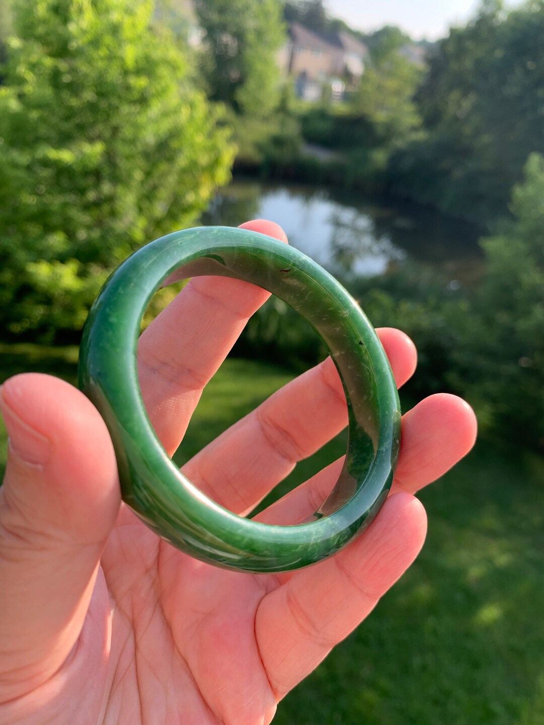 100% Natural Canadian BC Nephrite Jade Bright Green Bangle 56mm X 14mm ...