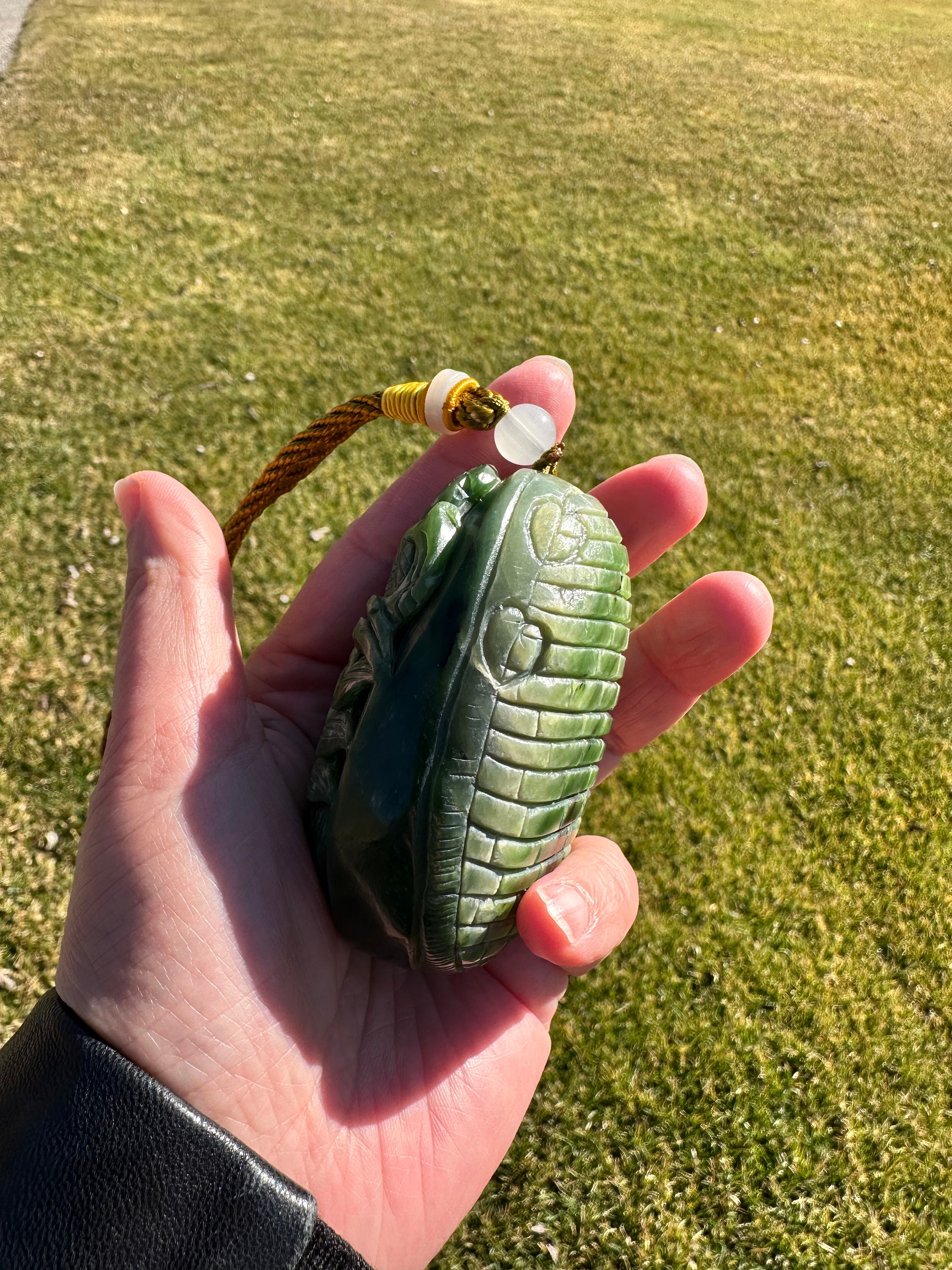 Canadian Nephrite Jade Dragon Pendant Handheld/ Pocket Pendant Jumbo ...