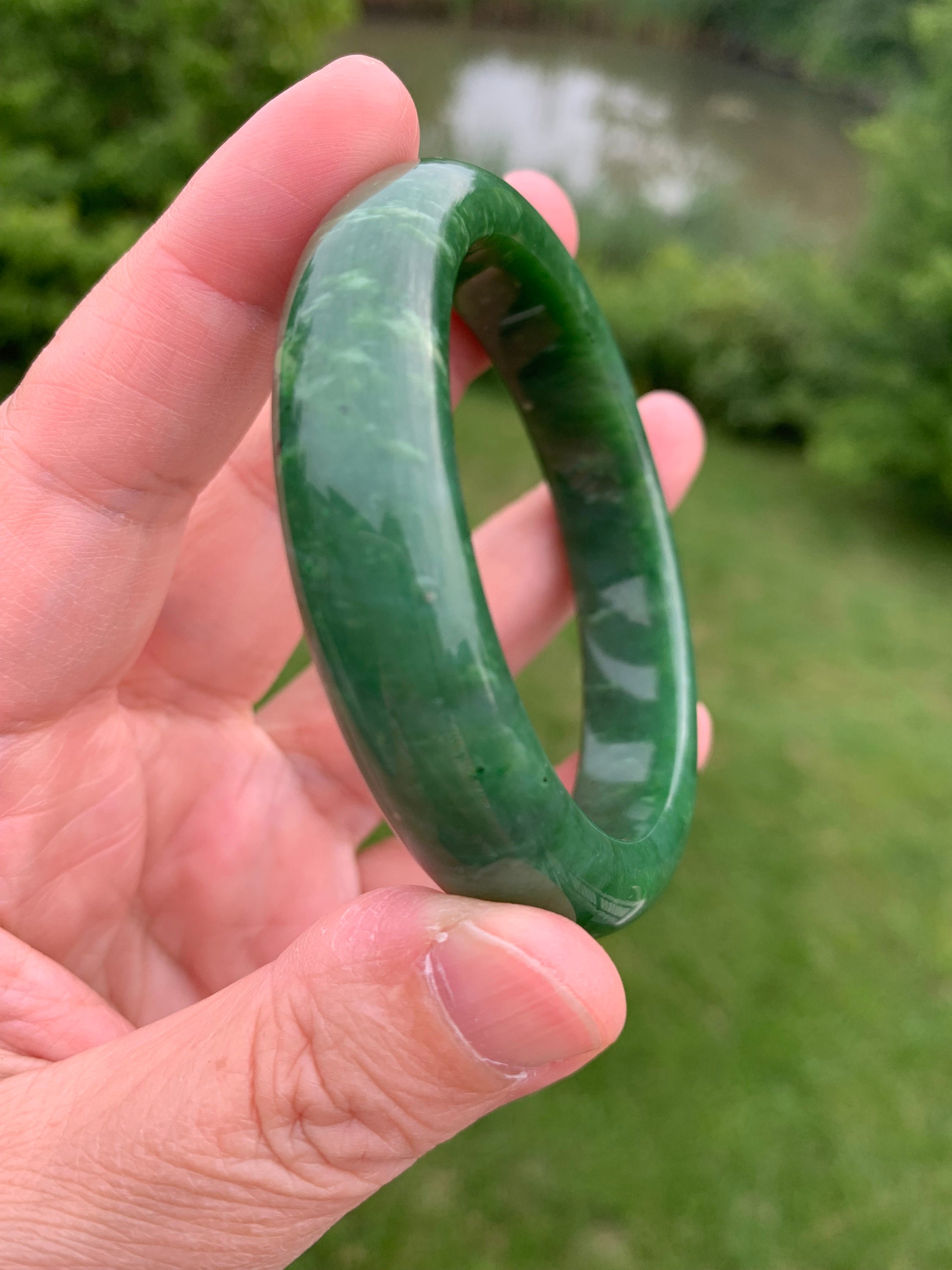 100% Natural Canadian BC Nephrite Jade Bright Green Bangle 56mm X 14mm ...
