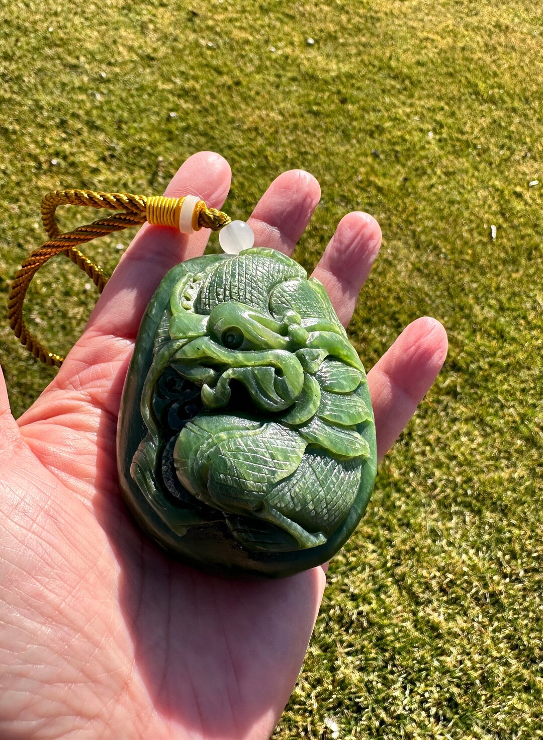 Canadian Nephrite Jade Dragon Pendant Handheld/ Pocket Pendant Jumbo ...