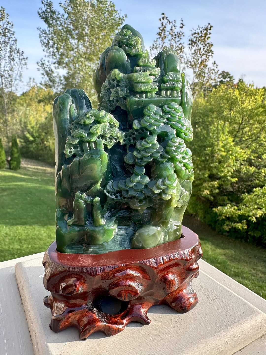 Canadian Nephrite Jade Sculpture Mountain Scenery Display 5.7x4 Hand ...
