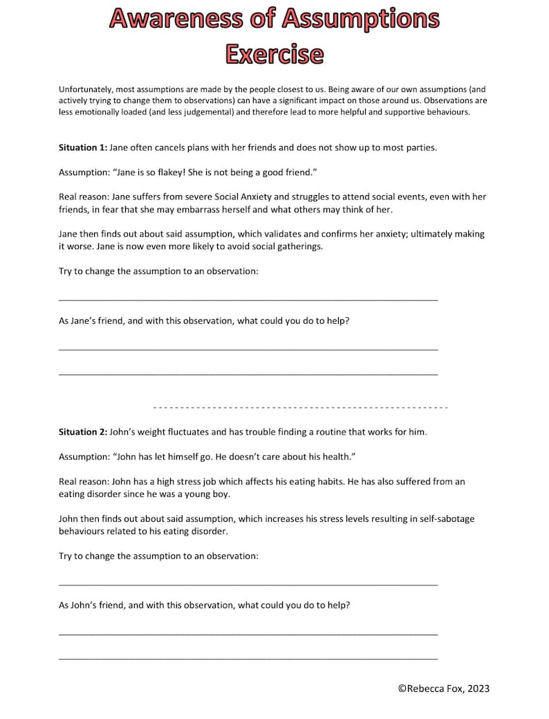 Assumptions Worksheet - Etsy
