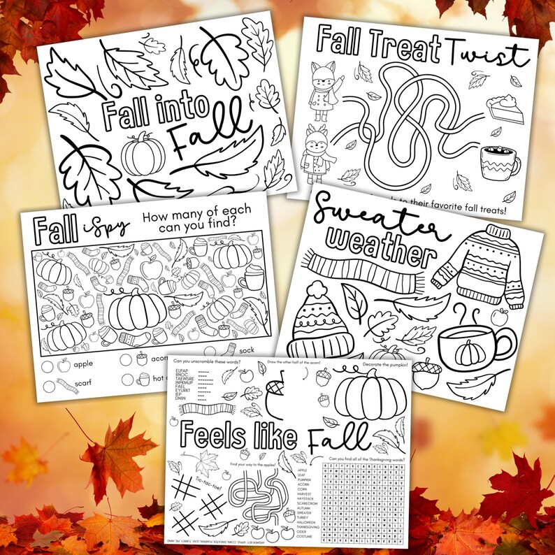 Fall Placemat Activity Printable, Fall Placemats, Fall Activities for ...