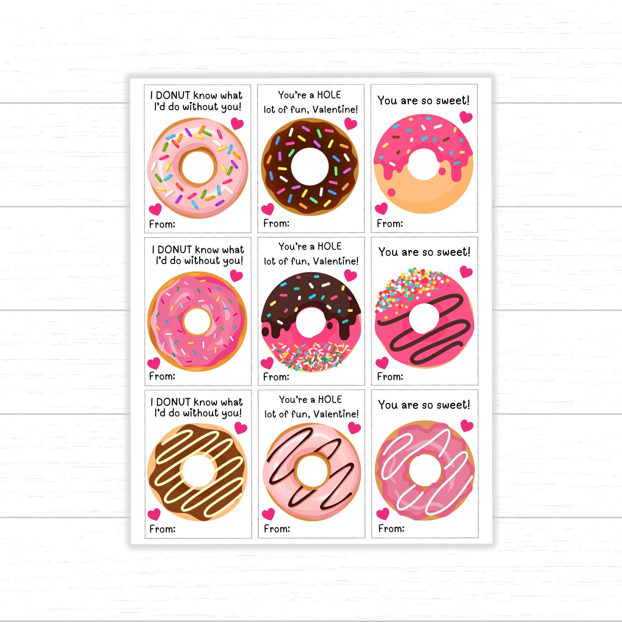 Donut Valentine Cards Printable for Kids, Donut Valentine’s Day Cards ...