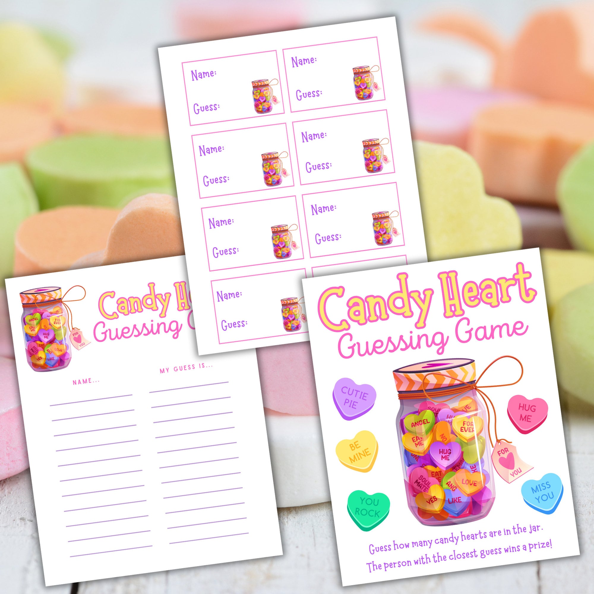 Valentine Candy Guessing Game Sign, Guess How Many Candies in the Jar ...
