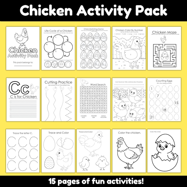Chicken Life Cycle Activity Pack for Kids, Farm Animals Worksheets ...