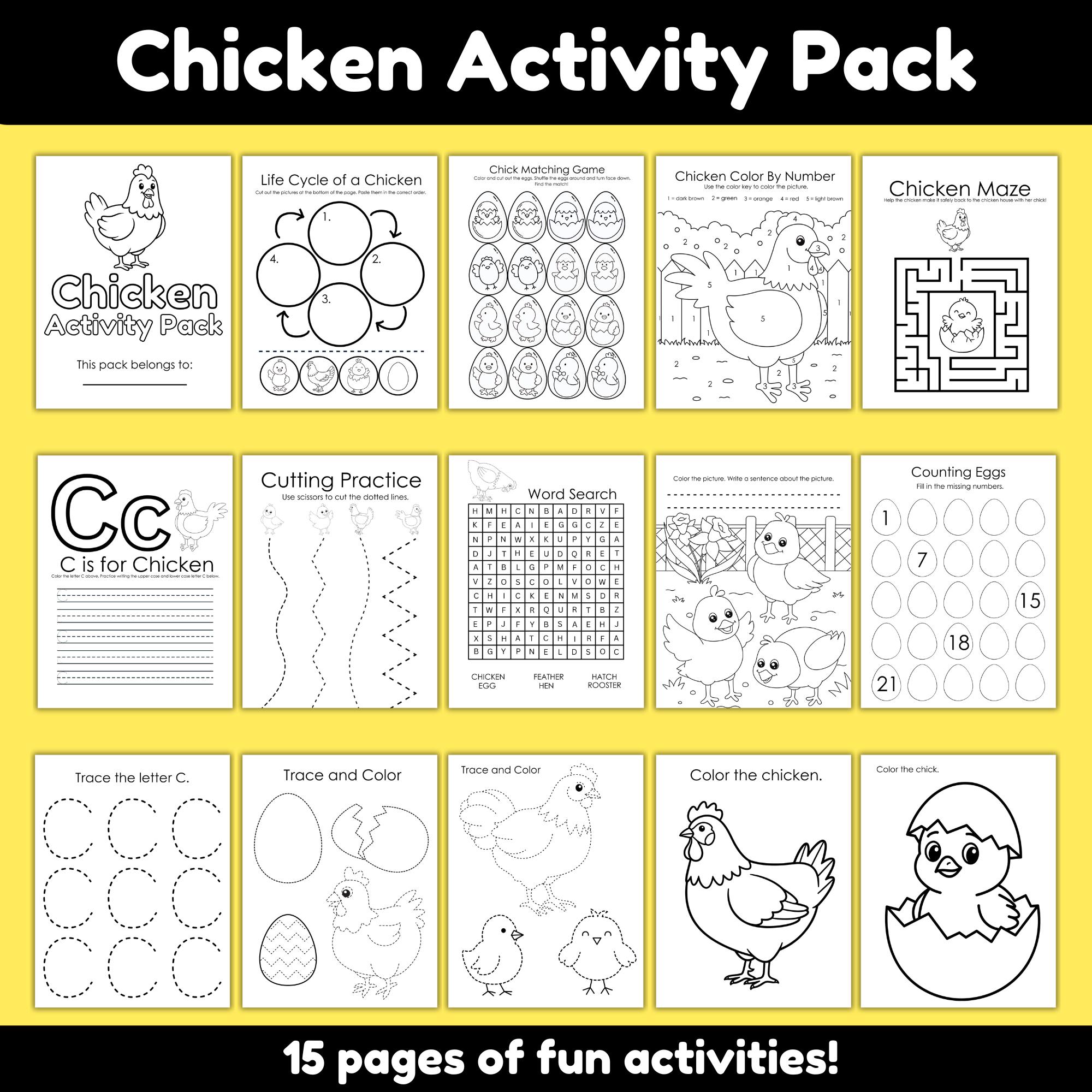 Chicken Life Cycle Activity Pack for Kids, Farm Animals Worksheets ...