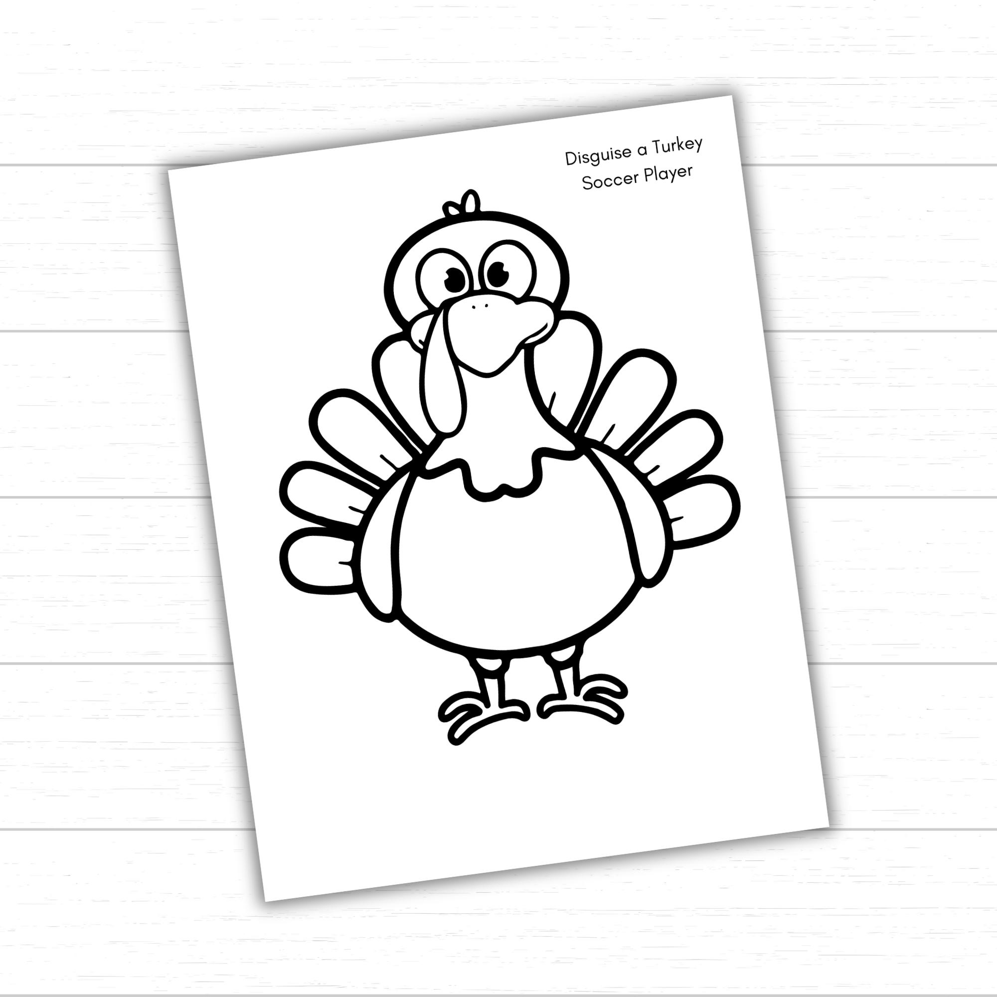 Disguise a Turkey Soccer Player, Printable Black and White Soccer ...