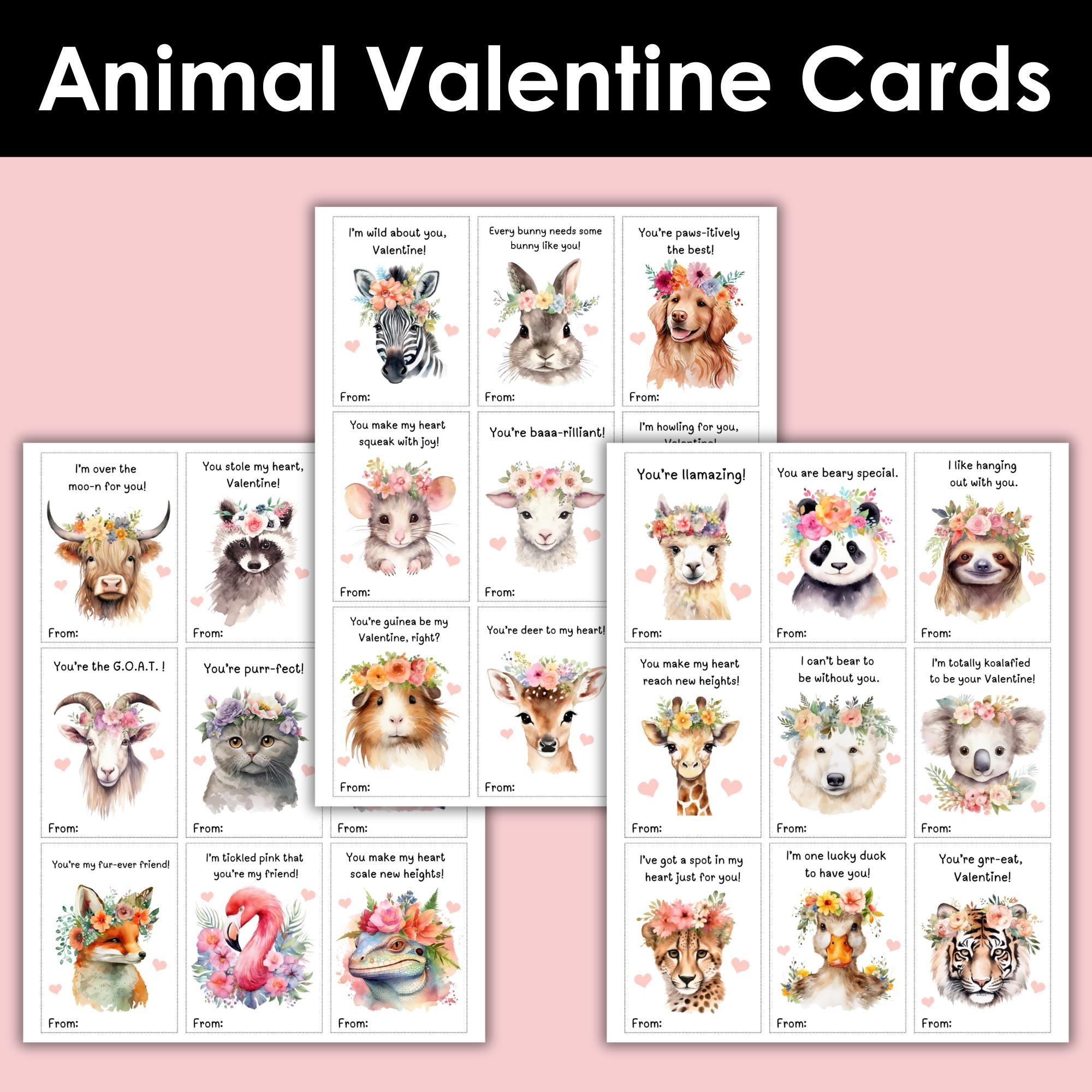 Cute Animal Valentine Cards Printable – 27 Kids Classroom Exchange ...