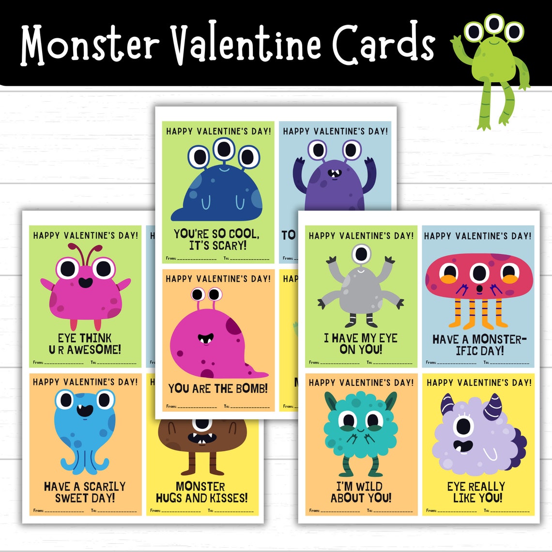 Monster Valentine's Day Cards, Printable Monster Valentines, Monster ...