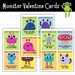 Monster Valentine's Day Cards, Printable Monster Valentines, Monster ...