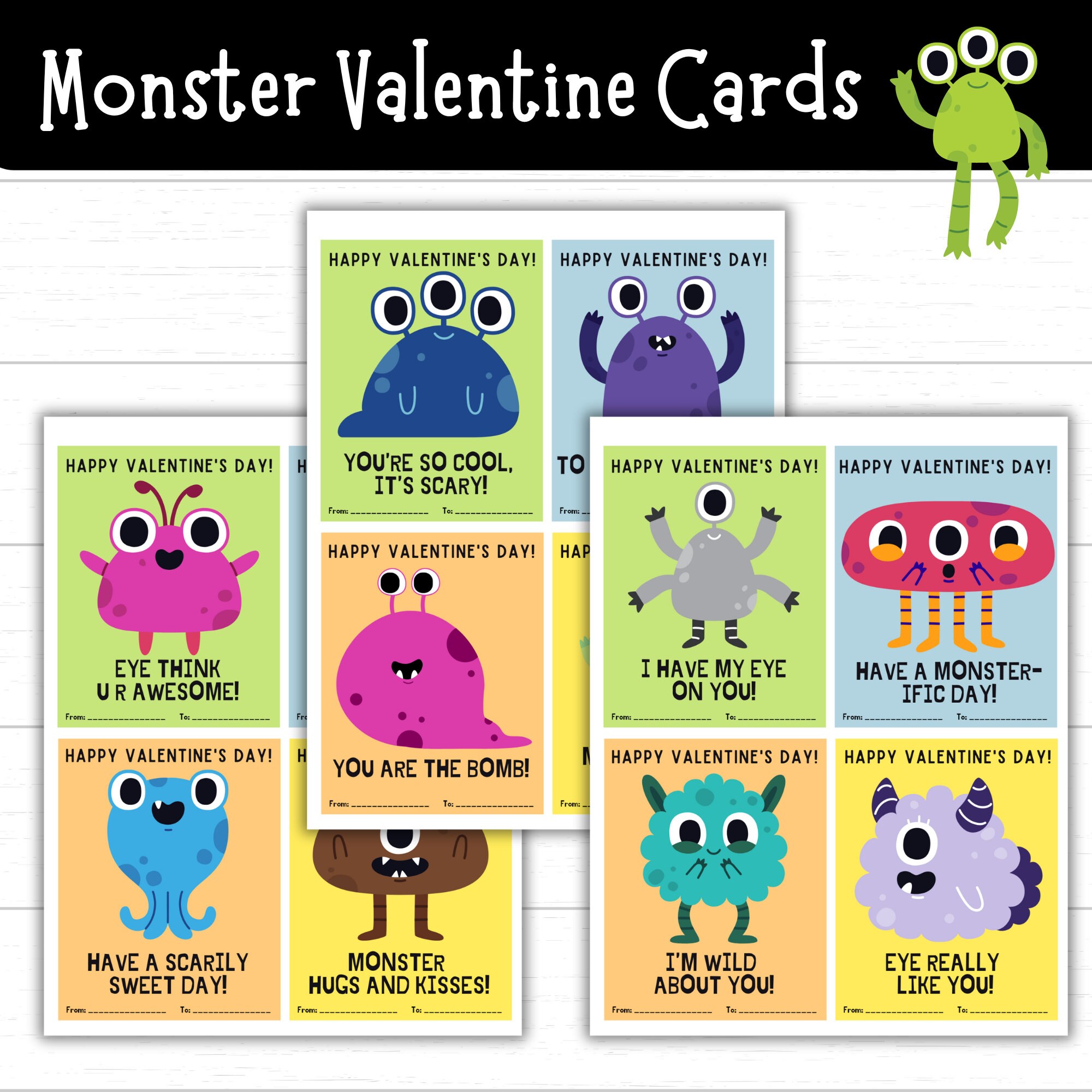 Monster Valentine's Day Cards, Printable Monster Valentines, Monster ...