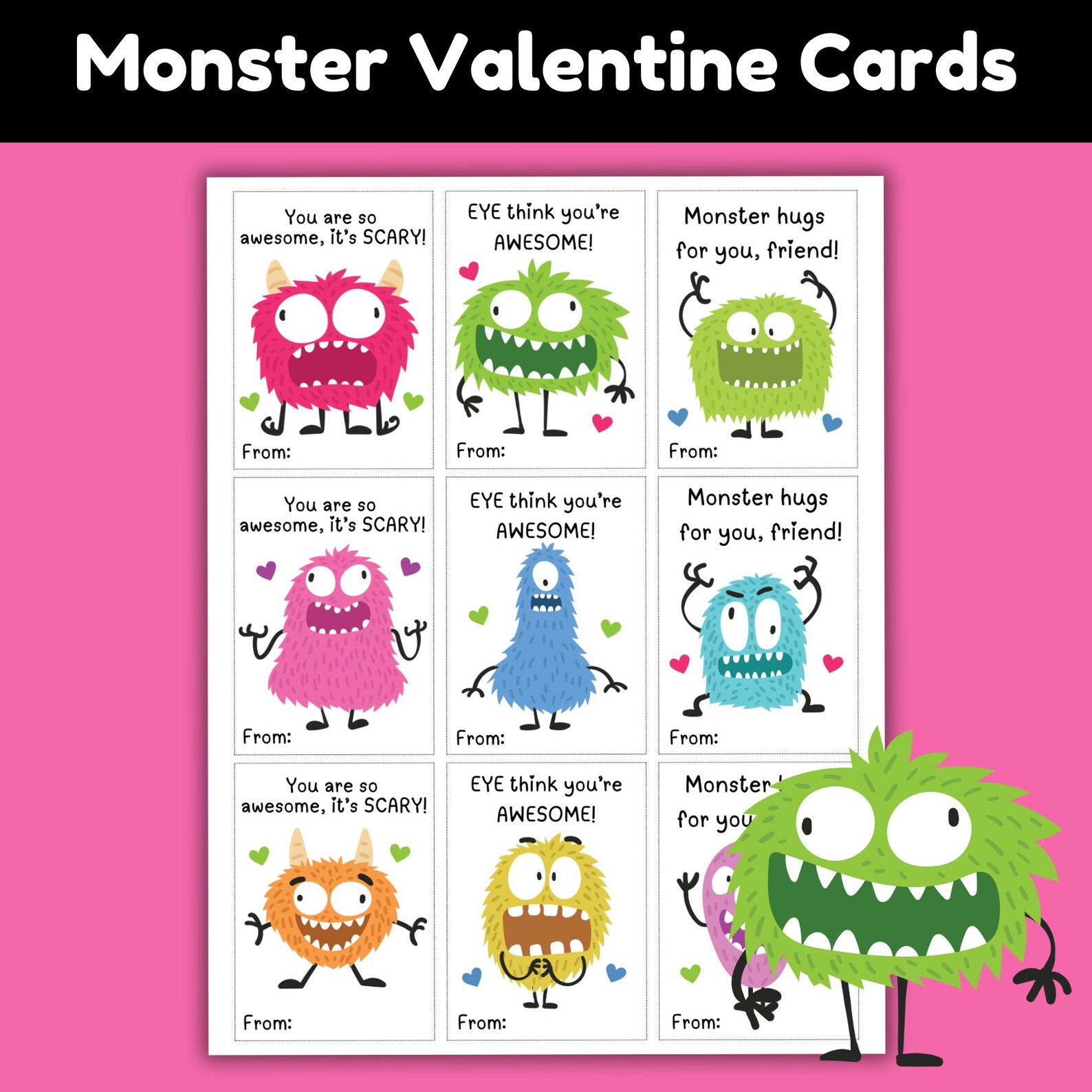 Printable Monster Valentine Cards for Kids – Cute DIY Classroom ...