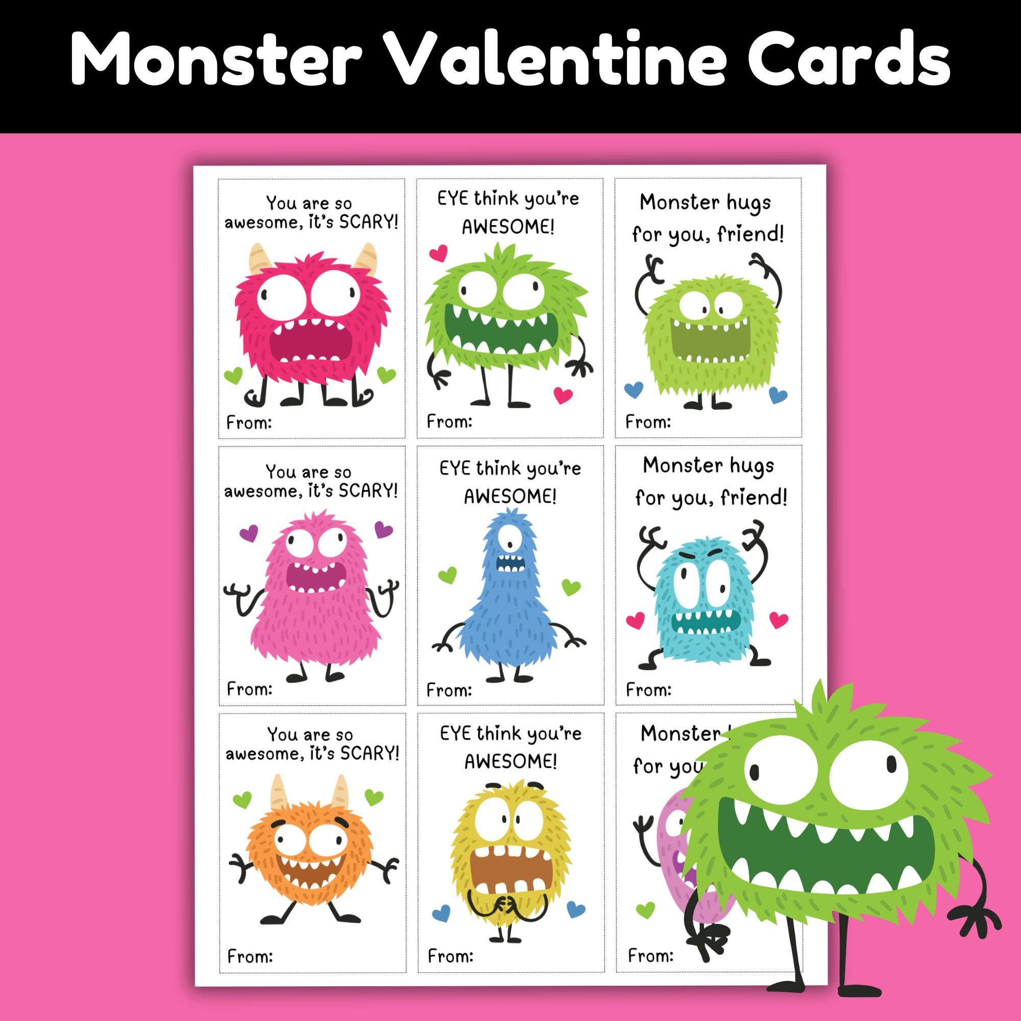 Printable Monster Valentine Cards for Kids – Cute DIY Classroom ...