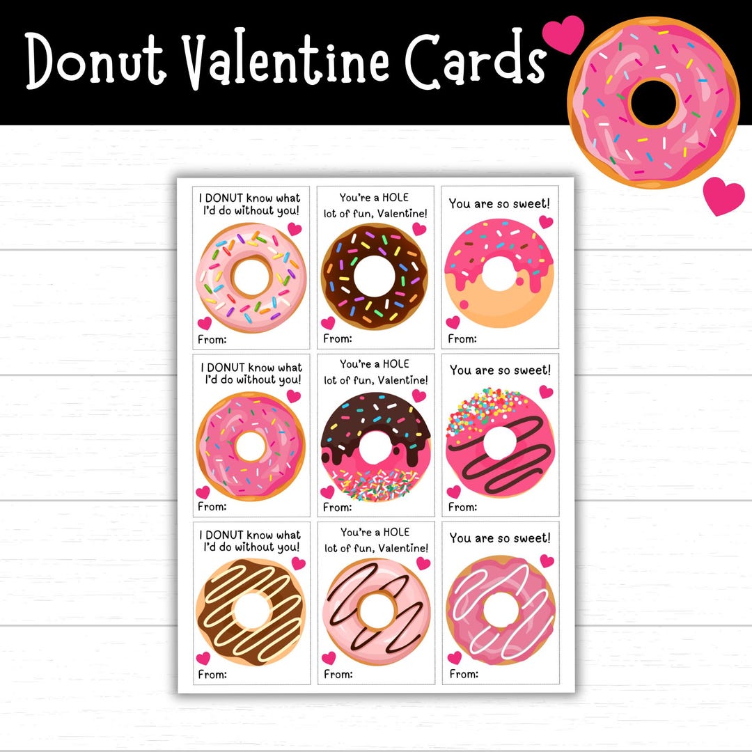 Donut Valentine's Day Cards, Printable Valentine Card to Print, Donut ...