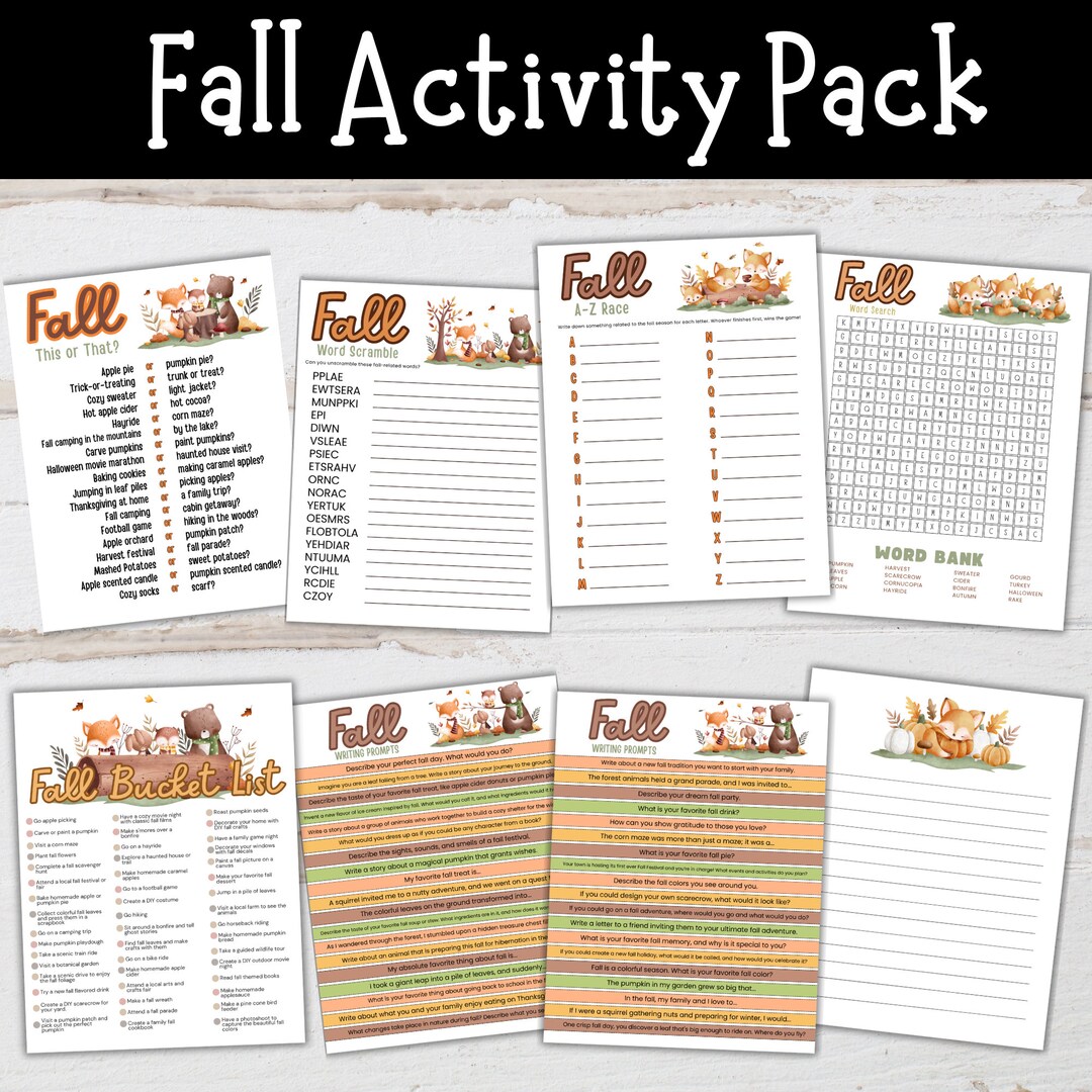 Fall Activity Pack for Kids, Printable Fall Bundle, Fall Games for Kids ...