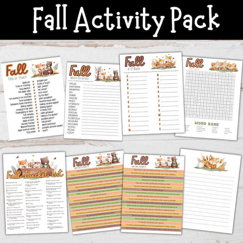 Fall Activity Pack for Kids, Printable Fall Bundle, Fall Games for Kids ...