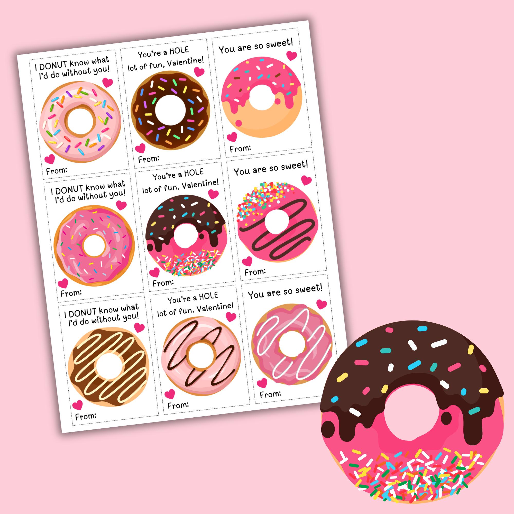 Printable Donut Valentines for Kids – Classroom Exchange Cards for ...