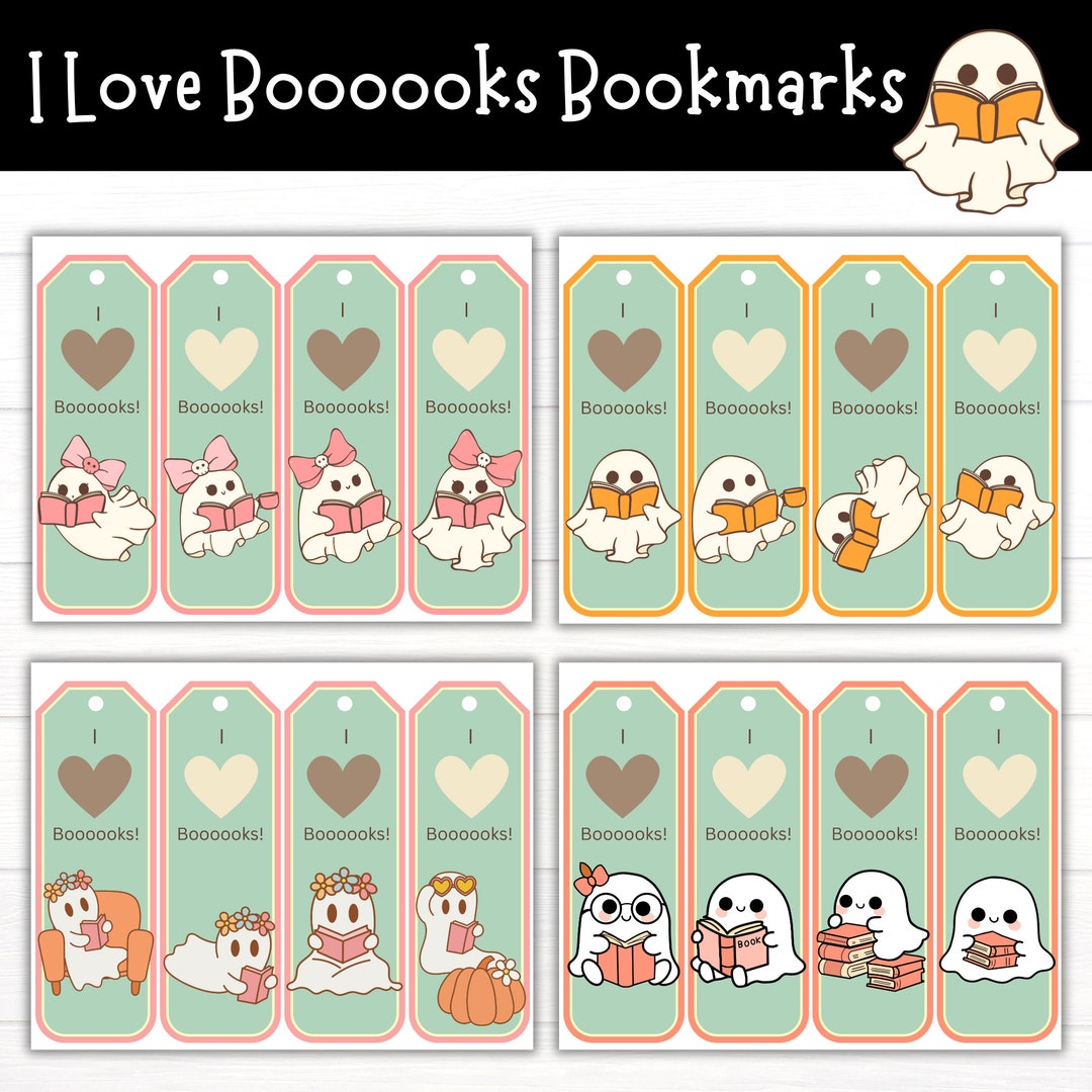 Halloween Ghost Bookmarks for Kids, Printable Fall Bookmarks, I Love ...