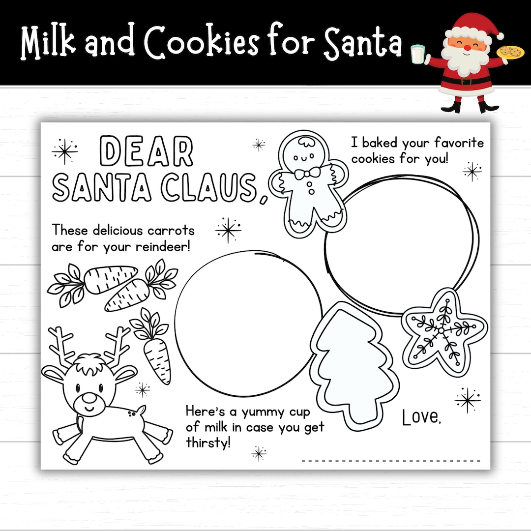 Milk and Cookies for Santa Printable Placemat, Printable Christmas ...