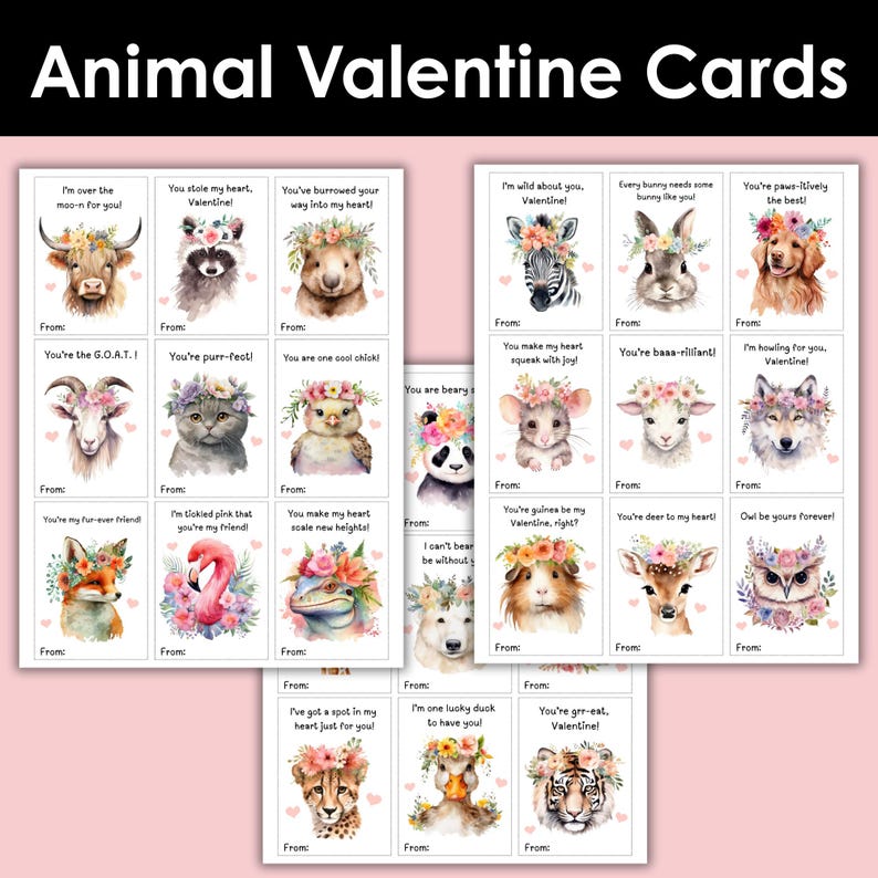 Cute Animal Valentine Cards Printable – 27 Kids Classroom Exchange ...