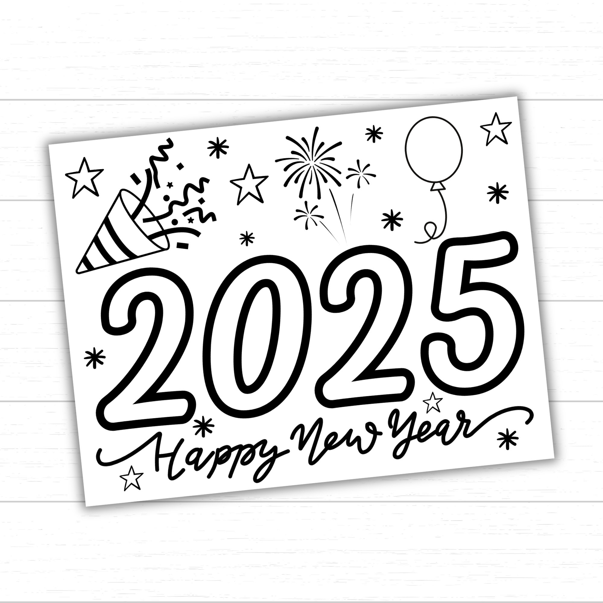 Página para colorear de Feliz Año Nuevo 2025, imprimibles de Año Nuevo ...