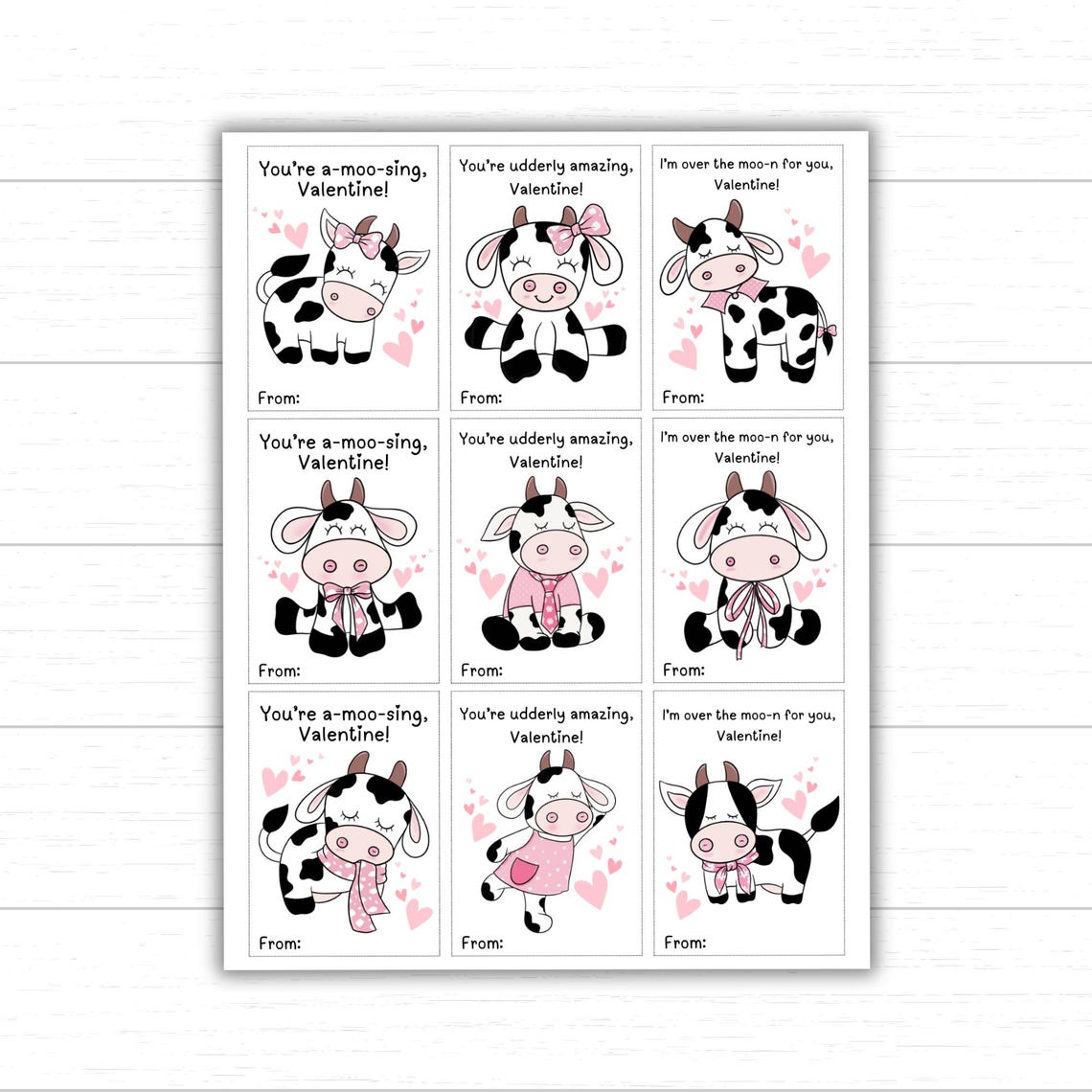 Cute Cow Valentine's Day Cards to Print, Printable Valentines, Cow ...