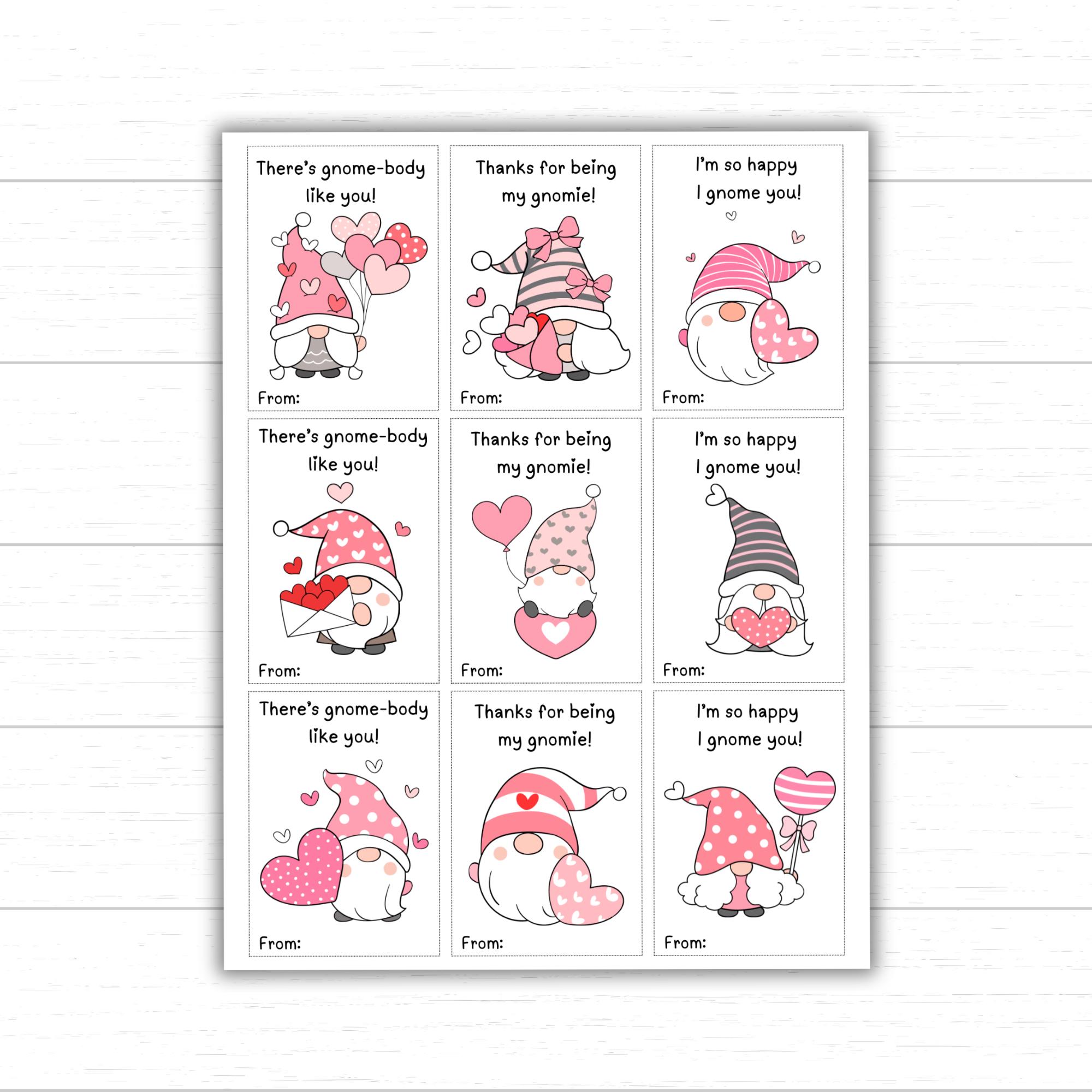 Gnome Valentine's Day Cards, Printable Gnome Valentines, Classroom ...