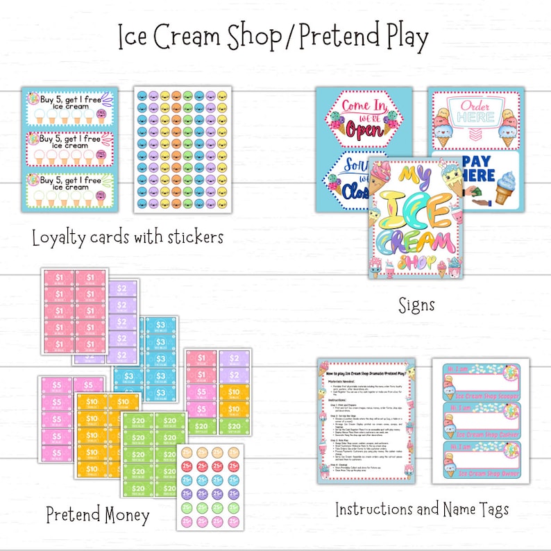 Ice Cream Shop Dramatic Play Kit, Ice Cream Shop Pretend Play, Ice ...