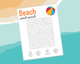 Word Search Puzzle for Kids With Beach Theme Instant Download Printable ...