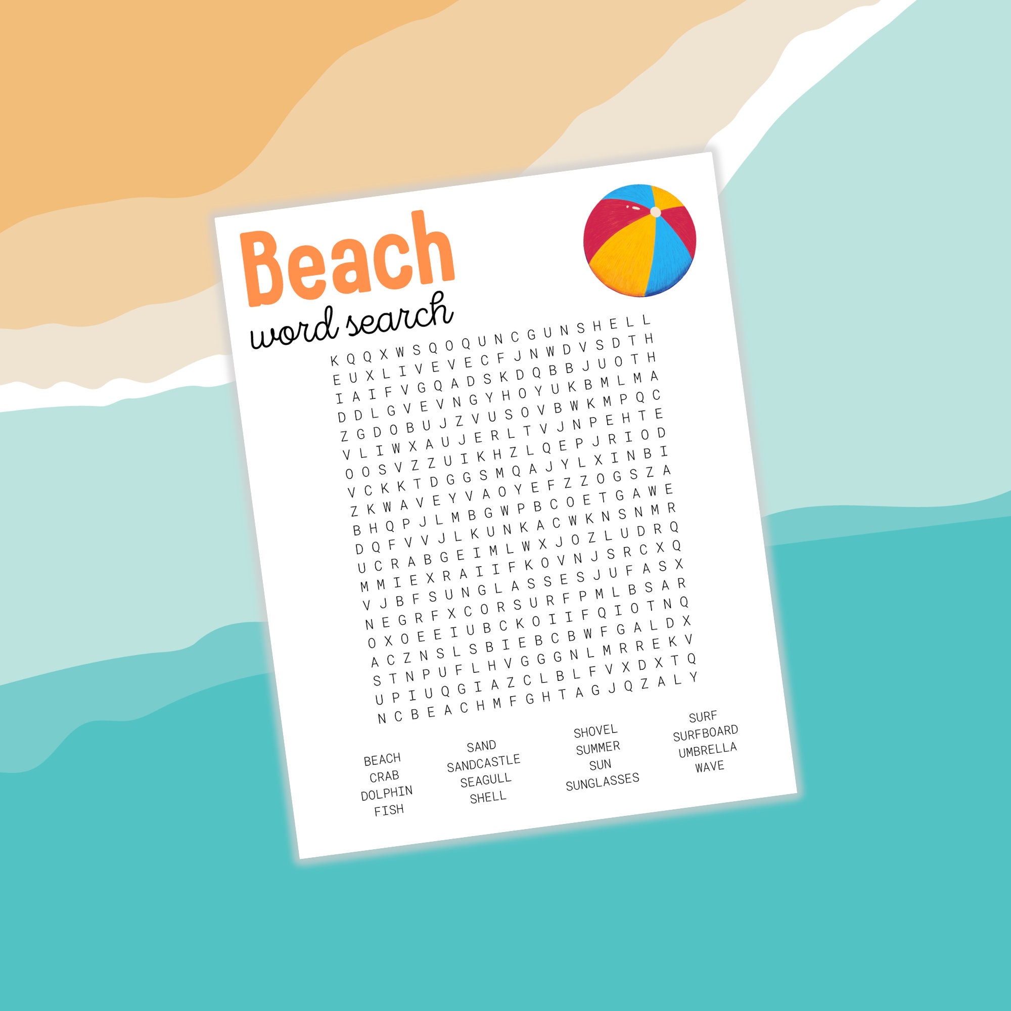 Beach Word Search Printable Game for Kids - Etsy