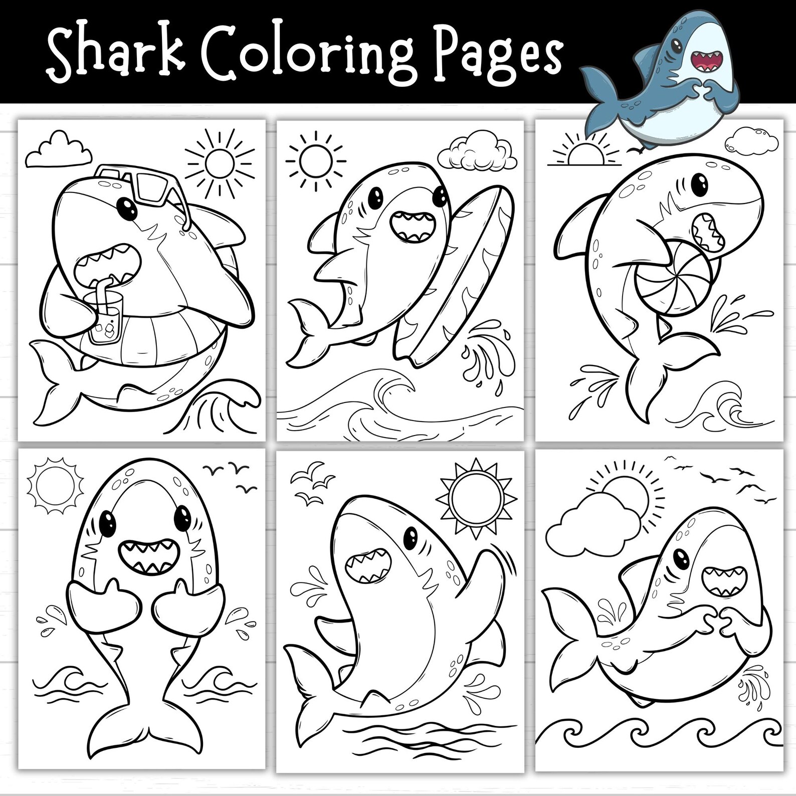 Printable Shark Coloring Pages, Summer Shark Week Printables, Ocean ...