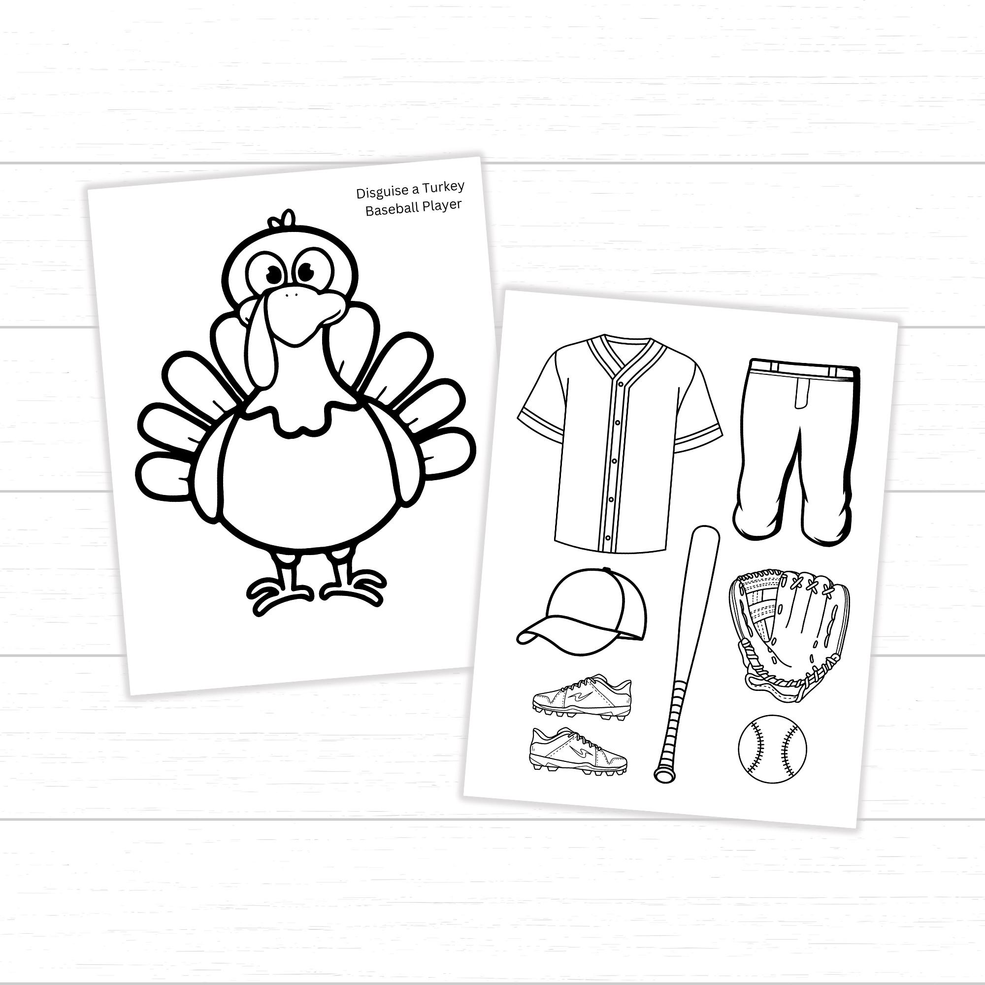 Disguise a Turkey Baseball Player, Black and White Printable, Turkey ...
