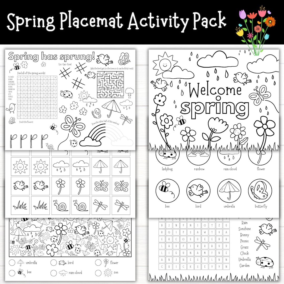 Spring Placemat Activity Pack, Printable Spring Activities for Kids ...
