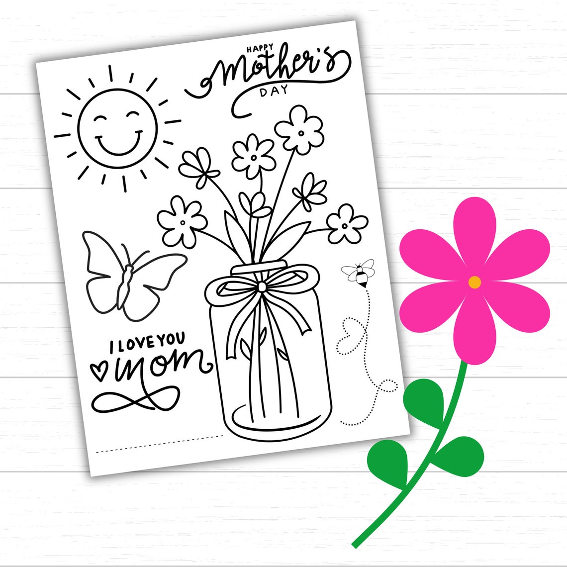 Mother's Day Coloring Page, Printable Coloring Page for Mom, DIY Mother ...